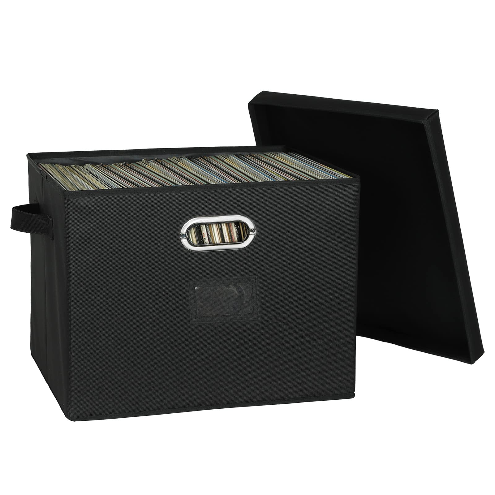 12-Inch Vinyl Record Storage Boxes with Lids and Handles, Stylish and Practical LP Record Organizer for 100+ Single Records, Suitable for Living Room, Study or Office (Grey, 17"-1 Pack)