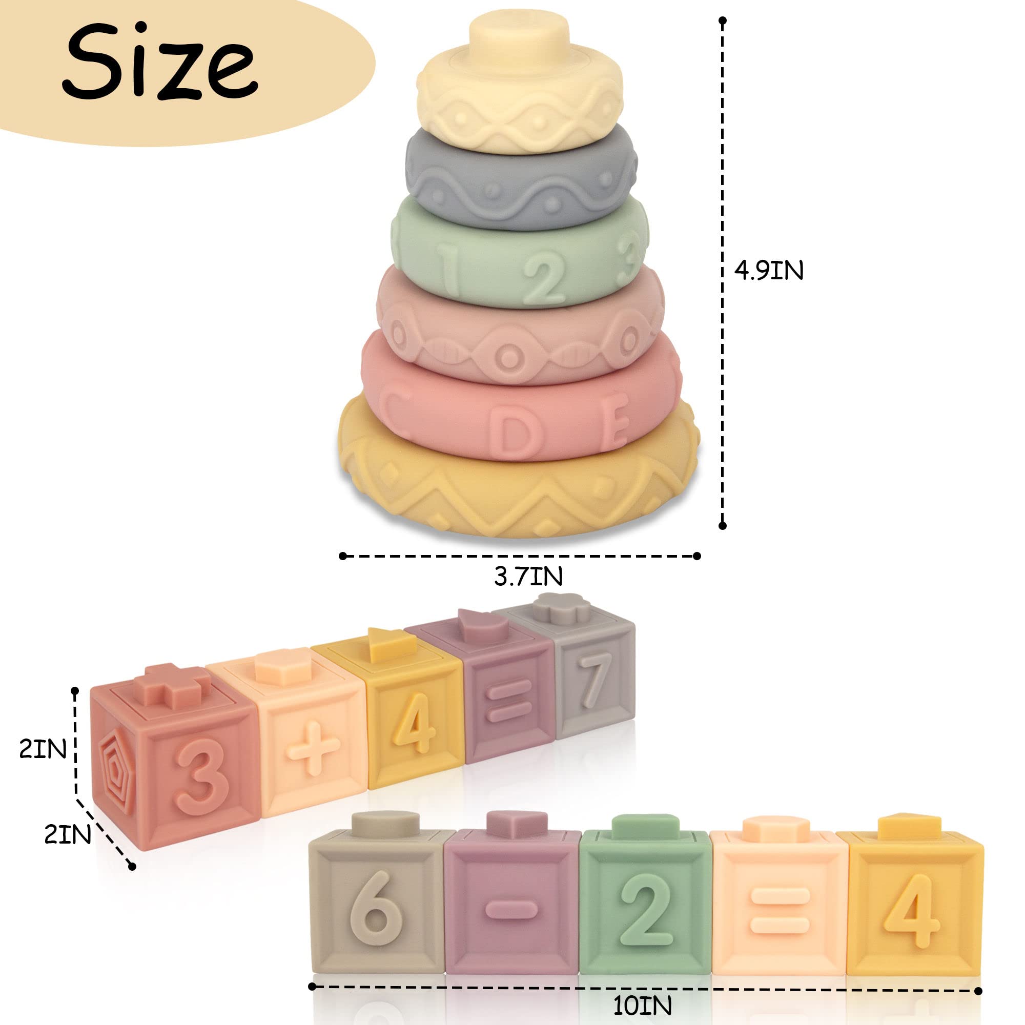 8PCS Montessori Toys for Babies,Teething Toys for Babies 0-6 Months 6-12 Months, Early Educational Learning Stacking Tower, Sensory Toys for Toddlers 1-3, Soft Rings Stacker & Teethers(mushroom)