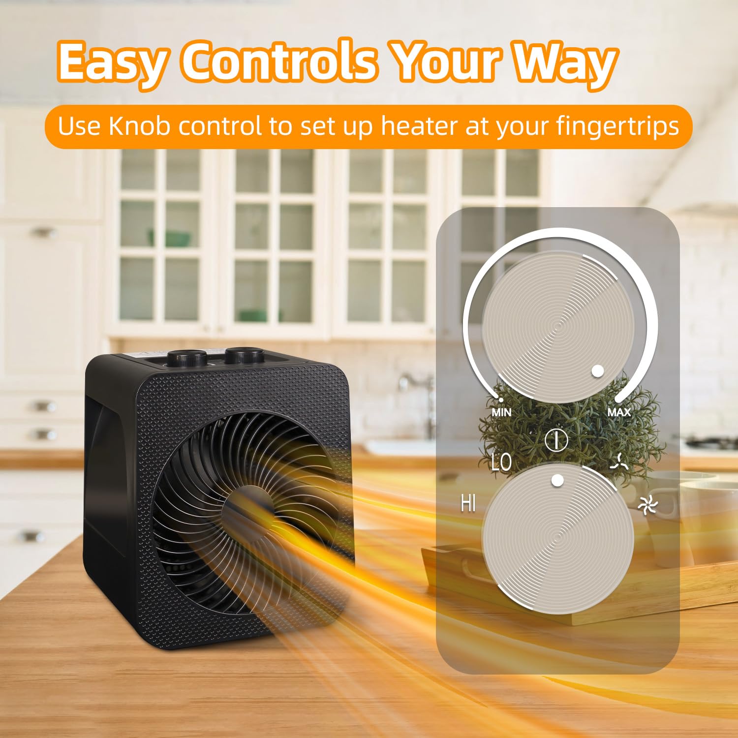 2 in 1 Heater and Fan Combo, 1500W Portable Heaters for Indoor Use with 4 Modes, Tip-over & Overheat Protections, Desk Space Heater and Fan Combo for Office Home Bedroom