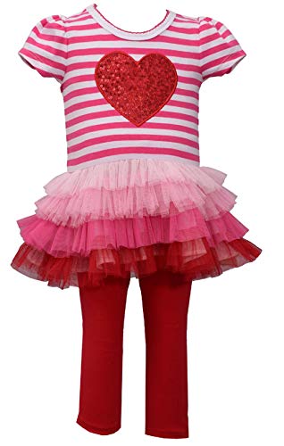 Bonnie Jean Girl's St Valentine's Day Pink and Red Heart Tunic Shirt and Leggings Set (3T, Red)