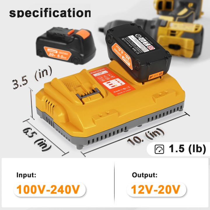 20v Max Battery Replacement for Dewalt 20V 7.0Ah Battery 2Pack with DCB102 Battery Charger Station for DCB201 DCB204