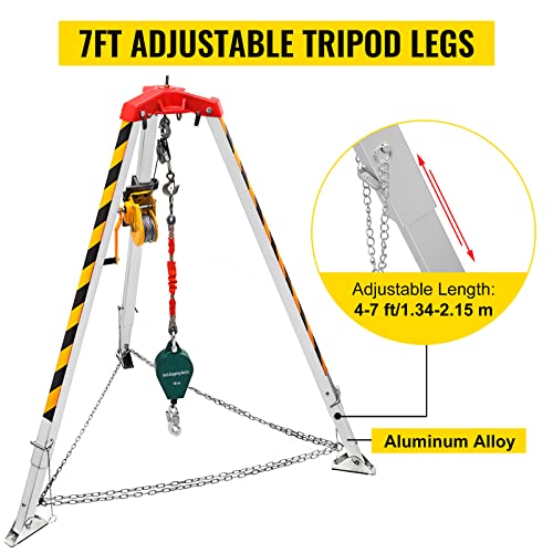 BestEquip Confined Space Tripod Kit 1200LBS Winch, Confined Space Tripod 7' Leg Bracket and 98' Cable, Confined Space Rescue Tripod 32.8' Fall Protection for Traditional Confined Spaces