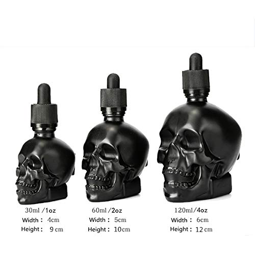 Tvoip 1Pcs Skull Bitter Bottle Glass Dropper Bottle 1OZ/30ML Skull Shape Bottle of Halloween, Cocktail Bar,Essential Oil Bottle with Pipette,Empty Refill Glass Bottle (1oz/30ml)