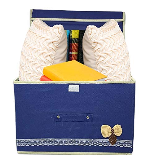 BANBERRY DESIGNS Storage Bin with Lid and Handles Foldable β Collapsible Blue Container for Organizing Toys Closets Bedrooms Clothes Shoes