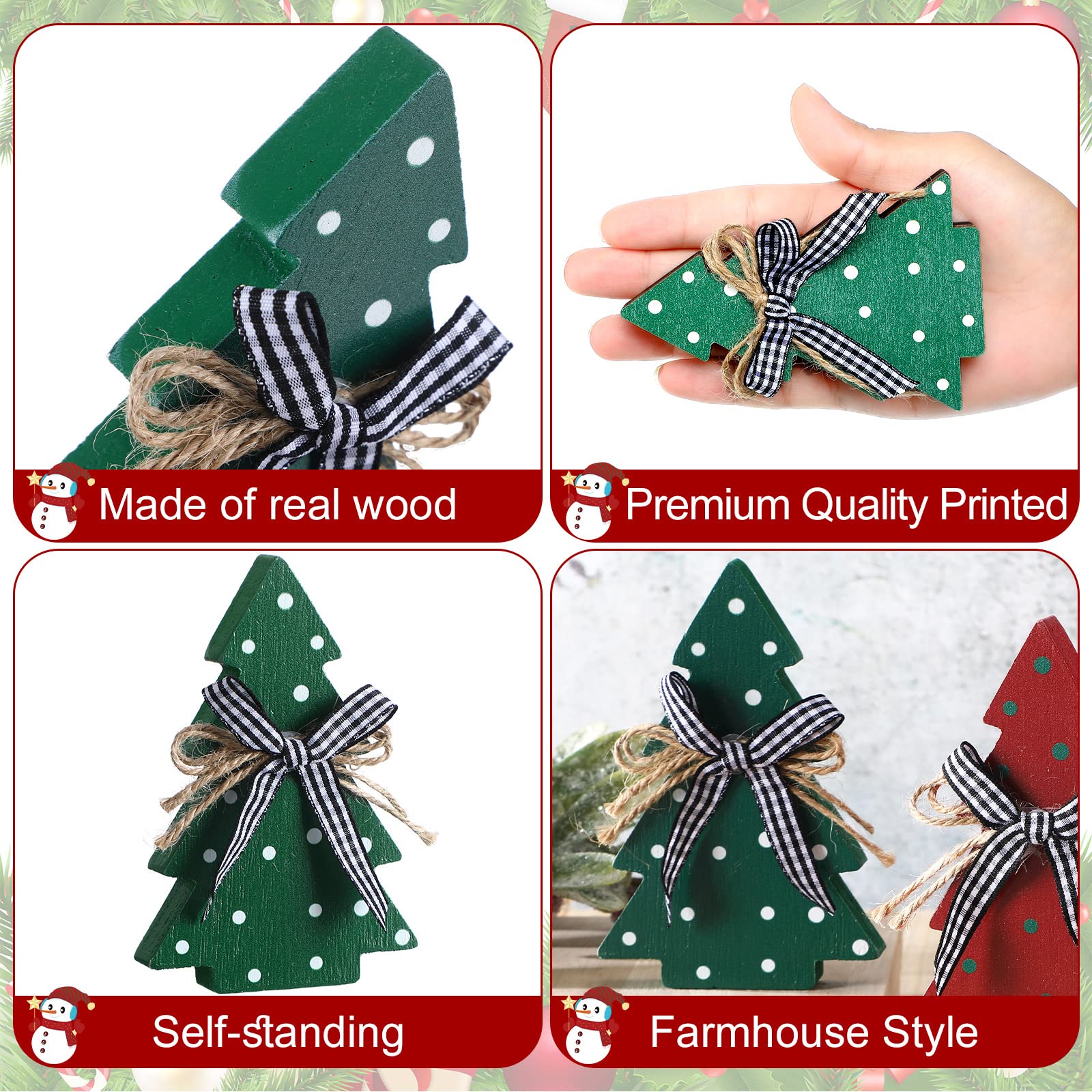 3 Pieces Rustic Wood Table Christmas Trees Centerpiece for Table - Polka Dot Farmhouse Decor