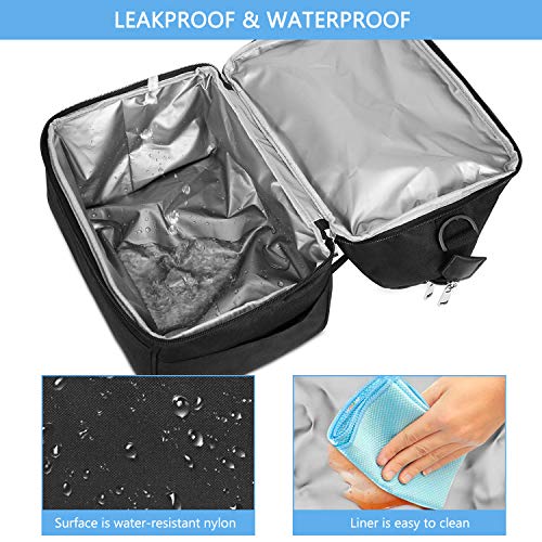 UTOTEBAG Double Deck Lunch Bag Leak Proof Insulated Lunch Box Large Cooler Tote Bag Thermal Meal Prep Organizer with Removable Strap for Men Women, Black