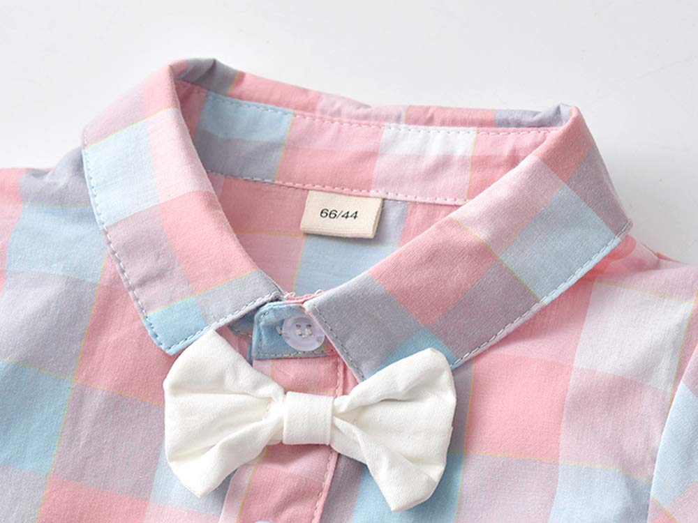 Baby Boys Gentleman Outfits Suits, Infant Short Sleeves Shirt+Bib Pants+Bow Tie Overalls Clothes Set,3-6M Multi