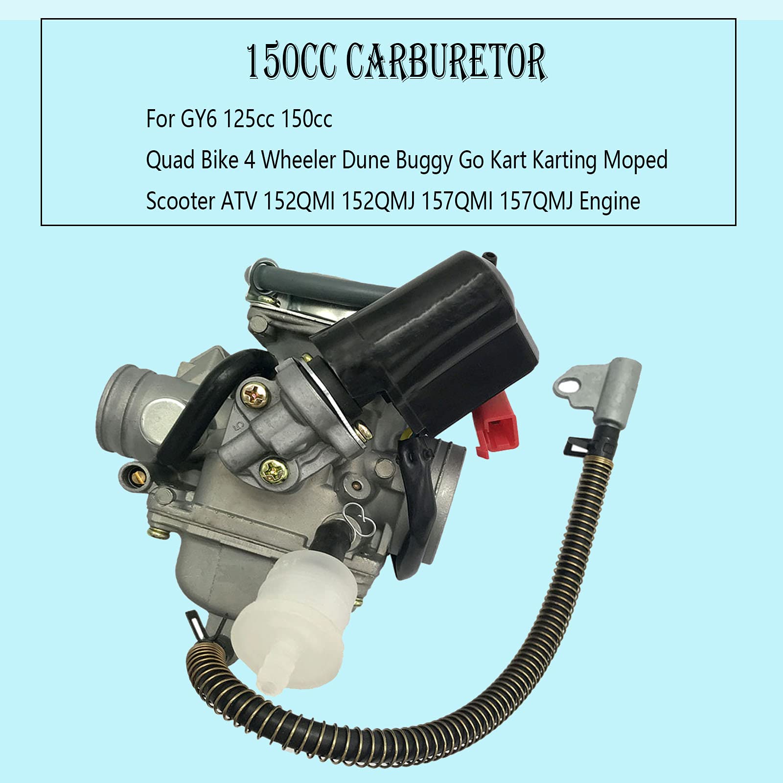 150cc Carburetor for GY6 4 Stroke Engines Electric Choke Motorcycle Scooter 152QMJ 157QMI with Intake Manifold