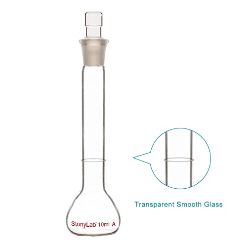 stonylab Glass Volumetric Flask Class A with Glass Stopper, Borosilicate Glass Heavy Wall Volumetric Flask Tolerance ±0.02 ml, 10 ml