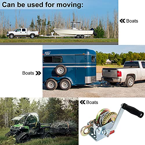 ASelected 800lbs Capacity Heavy Duty Hand Winch, Crank Strap Gear Boat Winch with 26FT Steel Cable and Hook, Manual Lifting Winches for Boat Trailer ATV or Shop Crane, Small Hoist for Deer Feeder