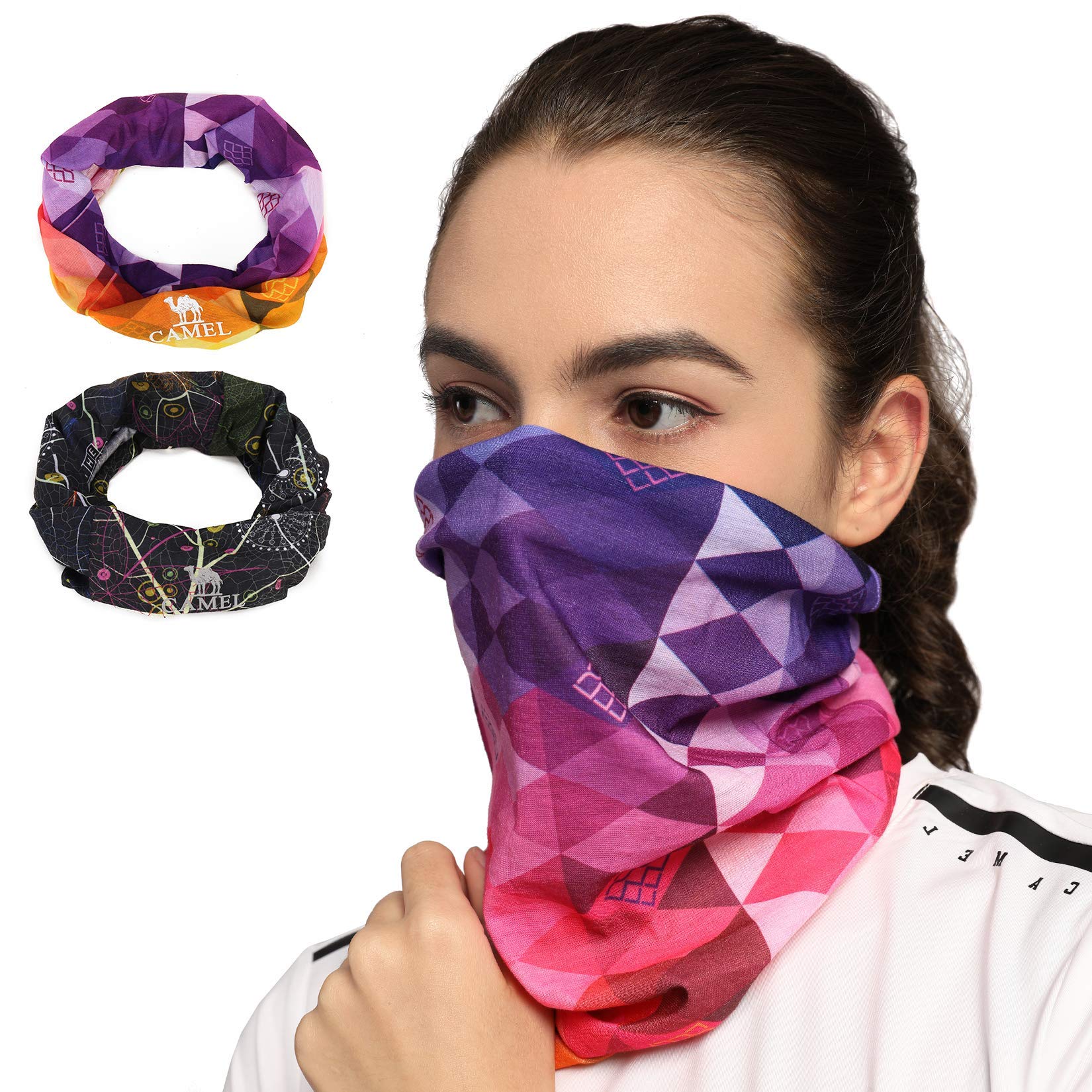2 Pack Face Mask Reusable Cloth Washable Bandana Dust Mask Neck Gaiter Fabric Fishing Mask Face Cover Scarf Balaclava