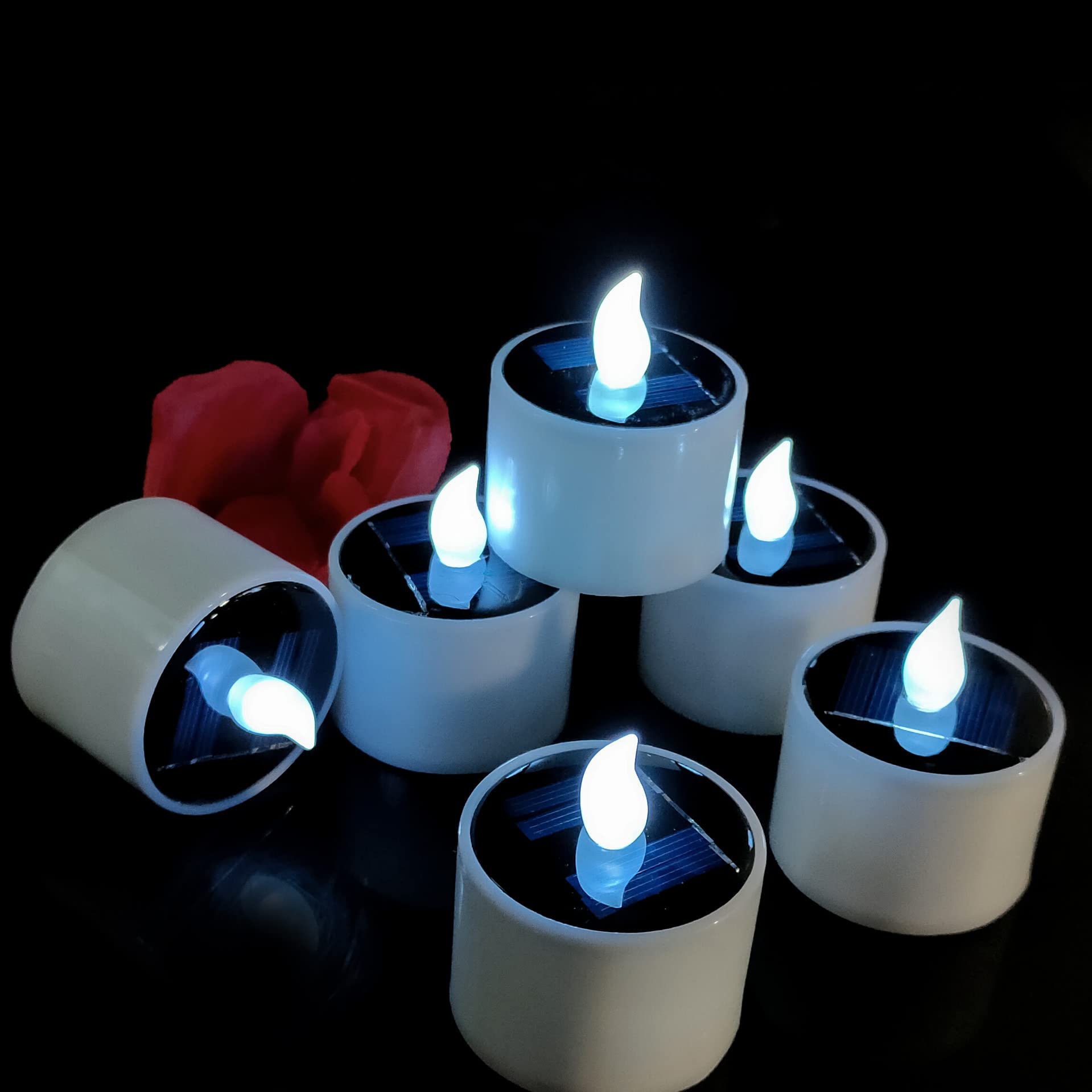 6pcs Solar Window Candles Outdoor Waterproof Flameless Flickering Led Tealights Solar Emergency Candles with Sensor Dusk to Dawn for Lantern Garden Camping Party Halloween Christmas Home Decor
