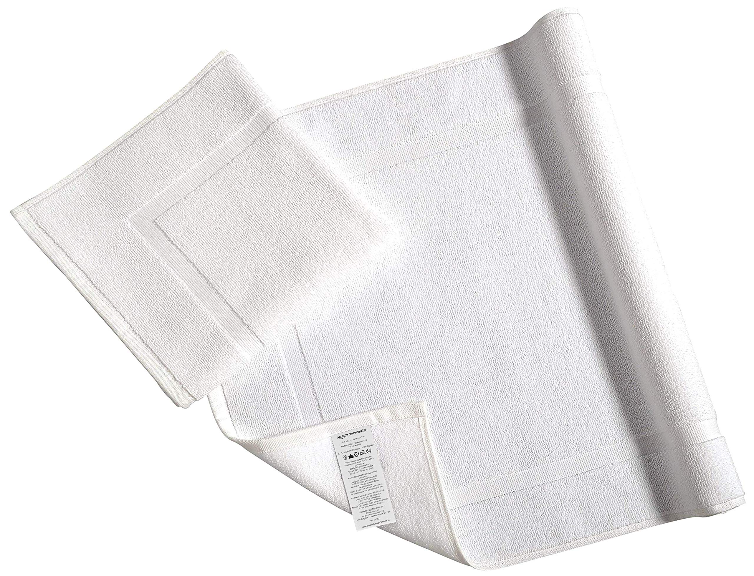 AmazonCommercial Premium 100% Cotton Bath Towel Mat Set, Pack of 6, 684 GSM, White, 30" x 20"