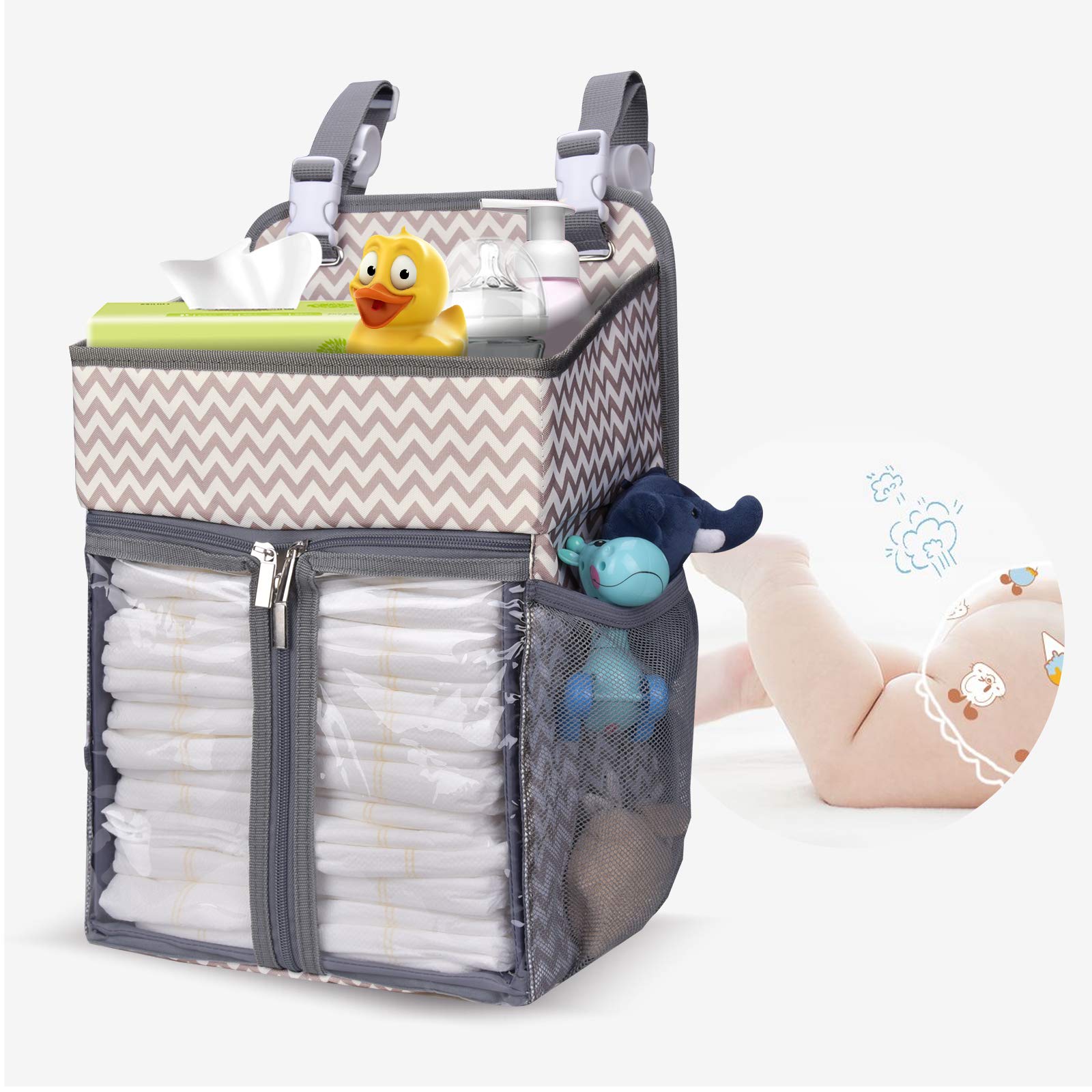BAGLHER Hanging Diaper Organizer,Baby Diaper Organizer is Suitable for Hanging on Diaper Table,Nursery, and All Cribs.Baby Supplies Storage Diaper Rack,Diaper Stacker.