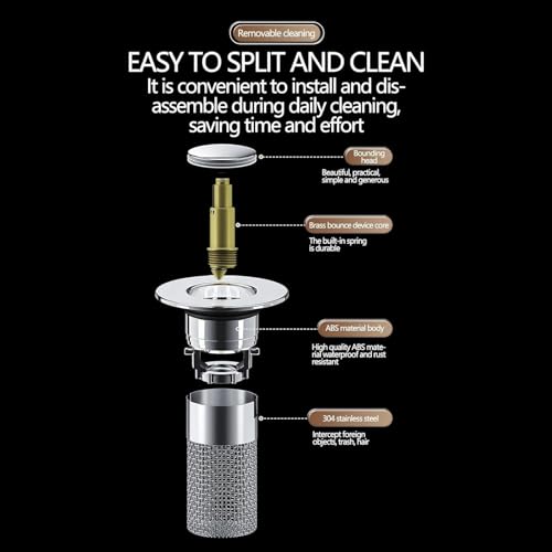 1pcs Bathroom Sink Stopper Hair Catcher, Pop Up Bathtub Drain Strainer with Removable Stainless Steel Drain Filter Basket for US Universal Kitchen Bathroom Sink Stopper Replacement