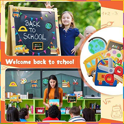 48 Pieces Back to School Cutouts Classroom Hanging Decorations Back to School Party Ornaments Bulletin Board Decor with Ropes and Glue Points for Kindergarten Preschool Primary High School