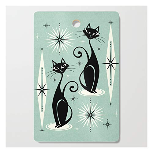 Society6 Mid Century Meow Retro Atomic Cats Mint by Studioxtine Kitchen Cutting Board (Rectangle)