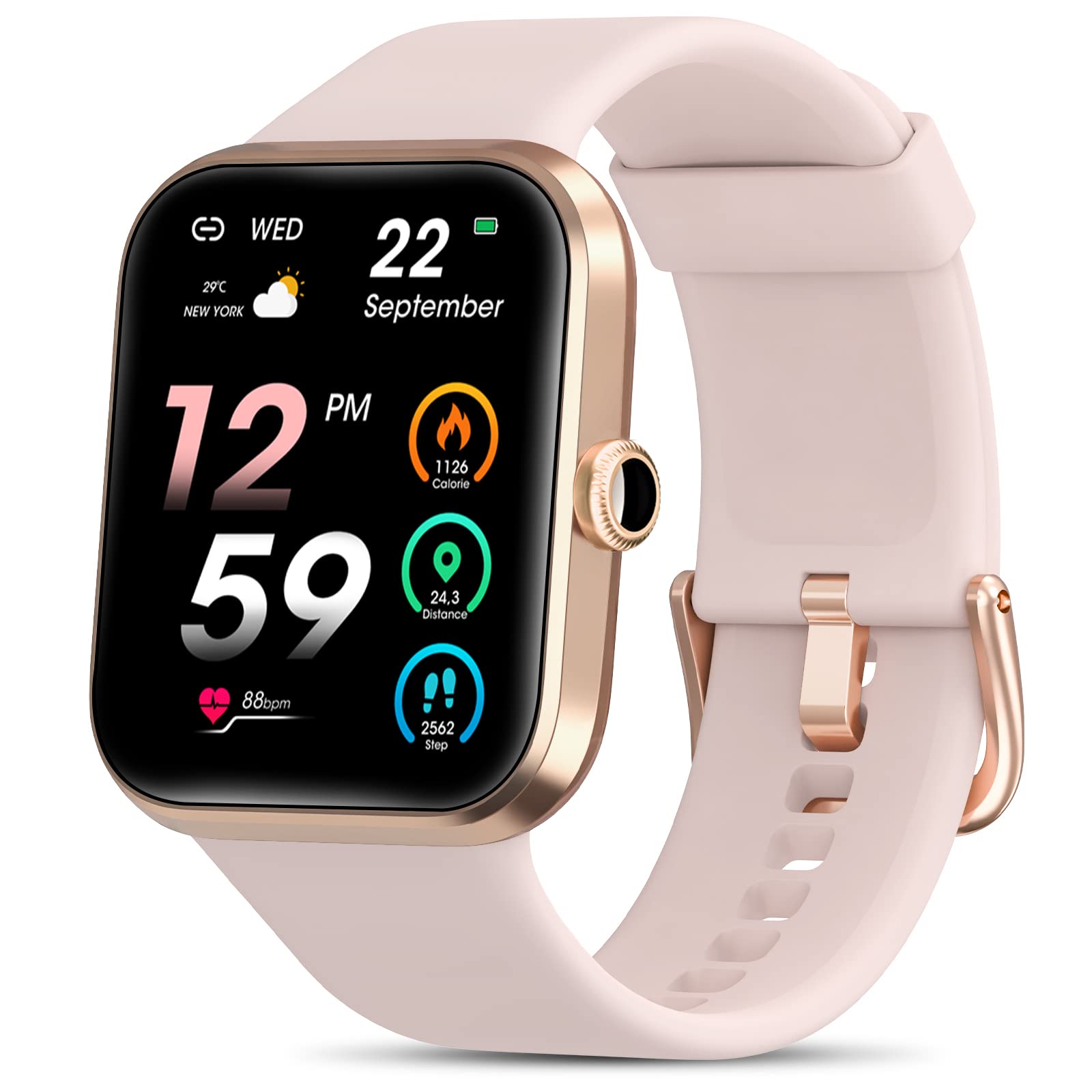 Smart Watches for Women, 2022 Newest Touchscreen Smartwatch for Android Phones and iPhone Compatible, 5ATM Waterproof Fitness Tracker with 24/7 Heart Rate, Blood Oxygen, Sleep Monitor, Watch Pink