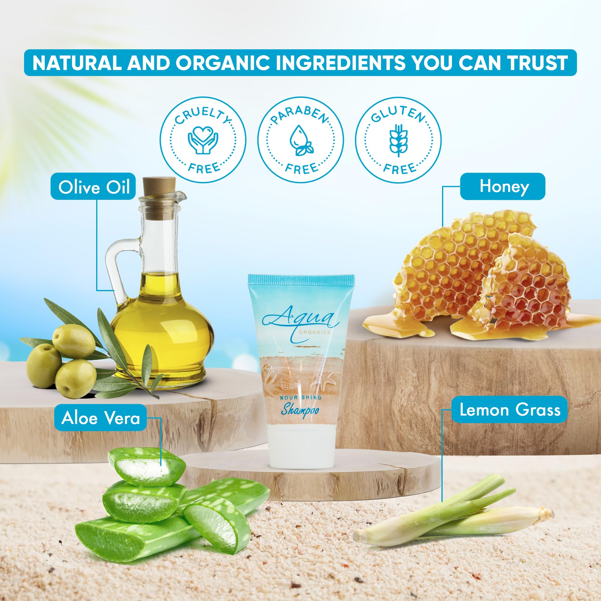 Aqua Organics Shampoo, Travel Size Hotel Amenities, 1 oz (Case of 20)
