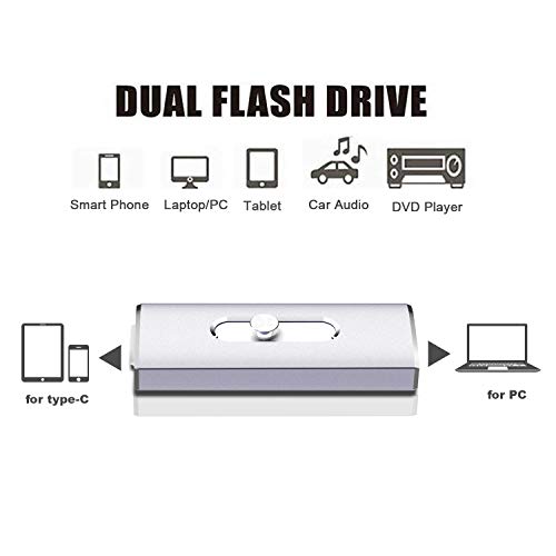 64GB Flash Drive, Aiibe Thumb Drive Memory Stick Jump Drive Pen drive 64 GB USB 3.0 Type C Retractable Capless Dual USB OTG Flash Drives for USB C Smartphones, Samsung Galaxy S8 S9, Tablet, Mac and PC