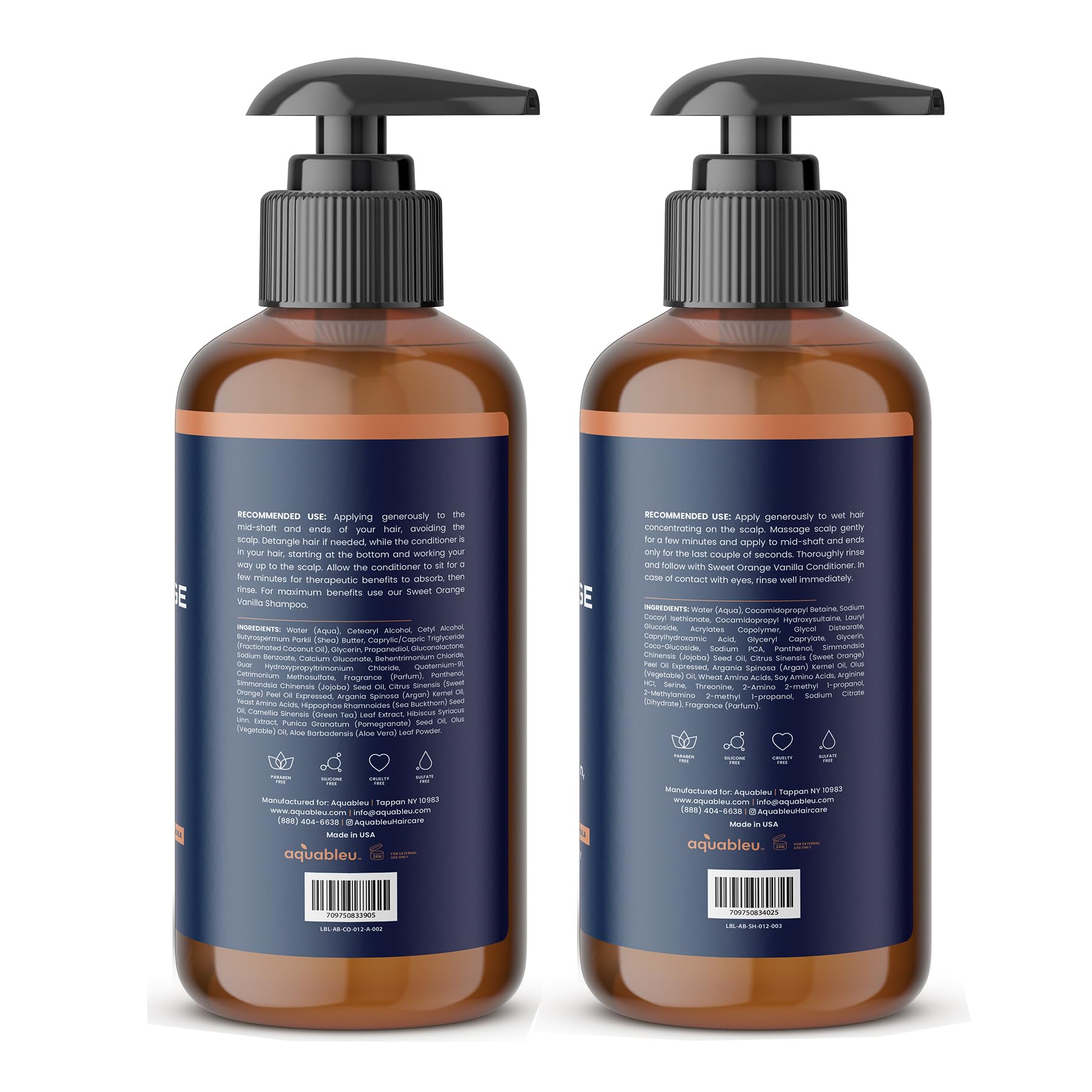 Aquableu Sweet Orange Vanilla Shampoo & Conditioner Set β Natural Moisturizing, For Dry & Damaged Hair β Sulfate & Paraben Free β For Colour Treated Hair β 16oz