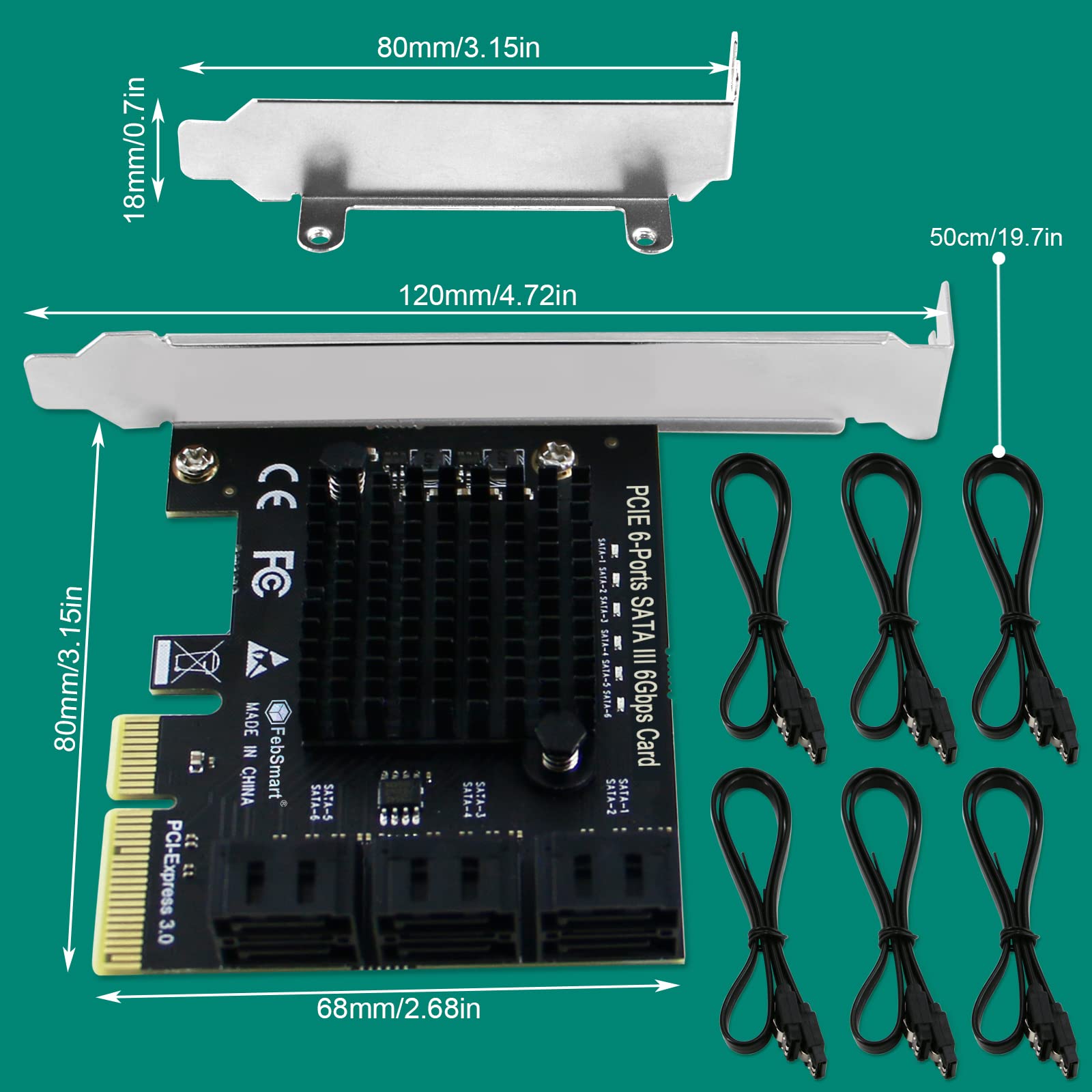 FebSmart PCIE to 6-Ports 6Gbps Max Speed SATA III Expansion Card for Desktop PCs, Plug and Play on Windows OS MAC OS Linux System, ASMedia ASM1166 None-Raid PCIE SATA III Host Controller (FS-S6-Pro)