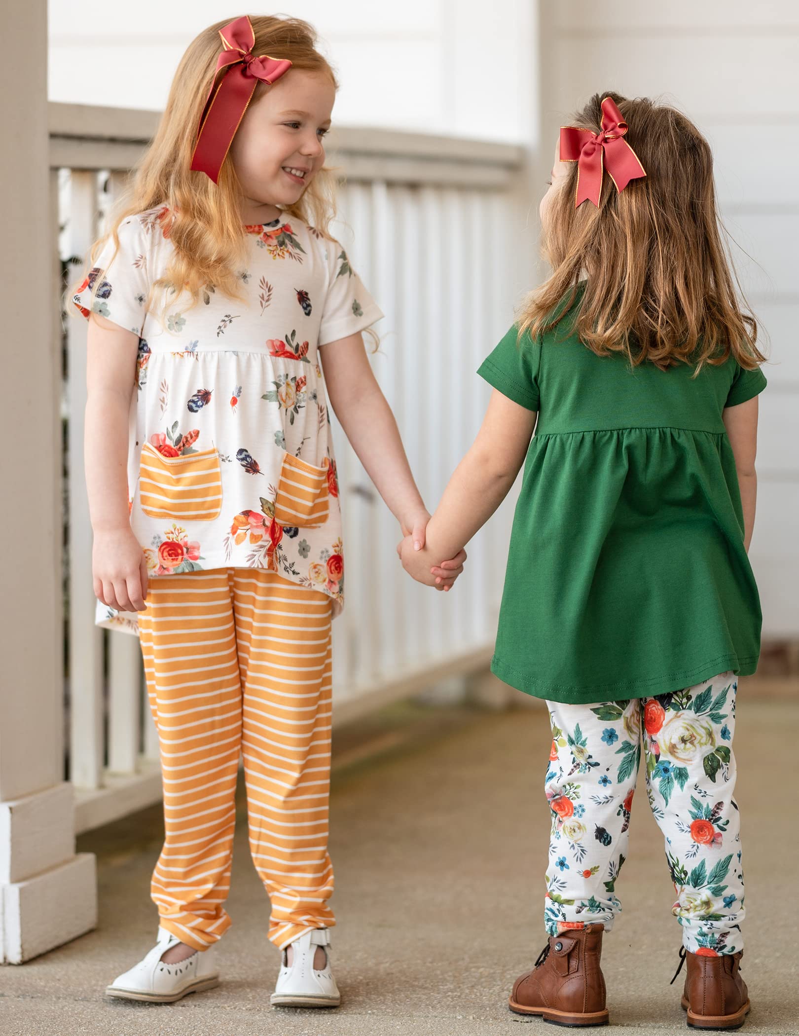 Arshiner Little Girls Outfits Floral Hi-Lo Tops+Pants Sets Short SLeeve 2pcs Pants Sets with Pockets