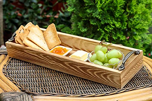 Strova Rectangular Wood Serving Tray with Handles – 16 Inch Long Narrow Tray for Serving Wine, Appetizers, Coffee, Condiments, Fruits, and More