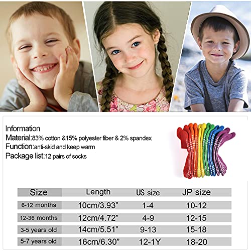 EPEIUS Baby Socks Toddler Non-slip SocksThick Cotton Ankle Socks with Grips Kids Boys Girls Cozy Cushion Low cut Socks 6 Pair Pack,Rainbow Set,3-5 Years