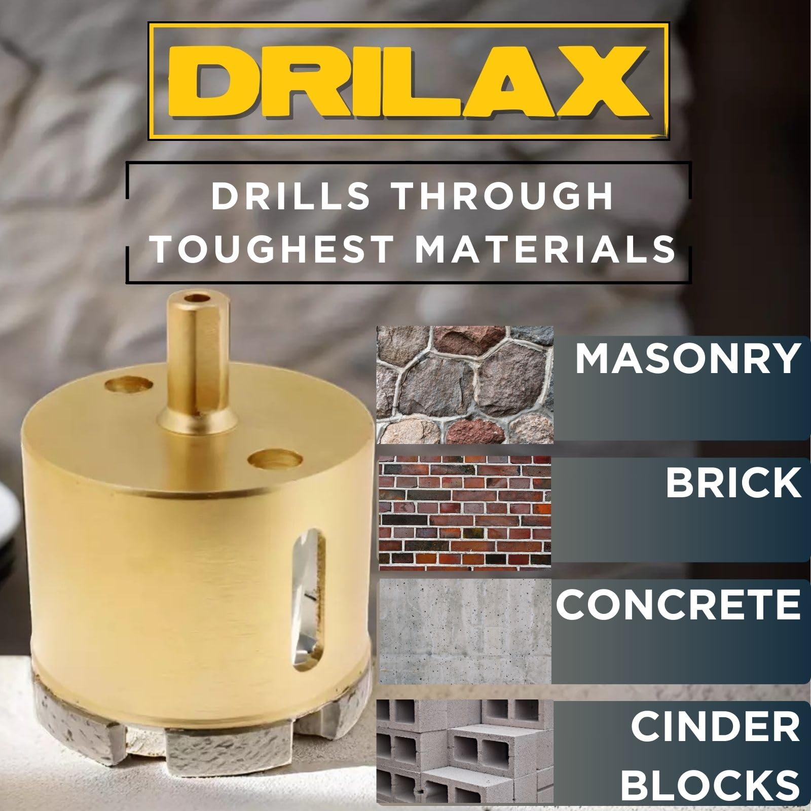 4 Inch Masonry Hole Saw, Diamond Hole Saw, Heavy Duty Dry Core Hole Saw for Concrete Hole Saw Bit Brick, Cinder Block, Core Drill Guide Included Extra Long Depth of Cut