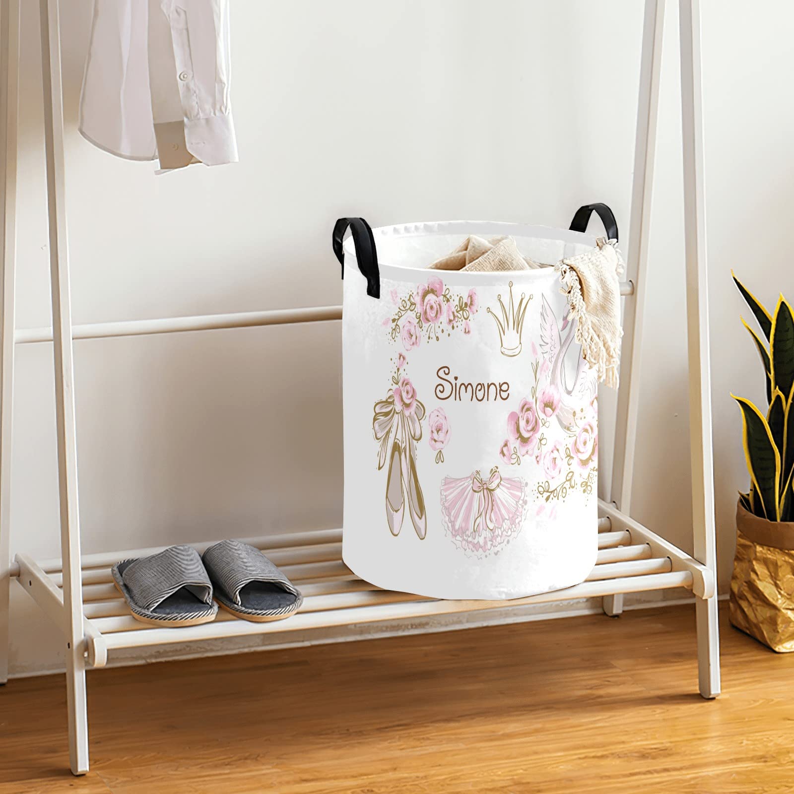 Crown Princess Ballerina Personalized Laundry Hamper with Handles Waterproof,Custom Collapsible Laundry Bin,Clothes Toys Storage Baskets for Bedroom,Bathroom Decorative Large Capacity 50L