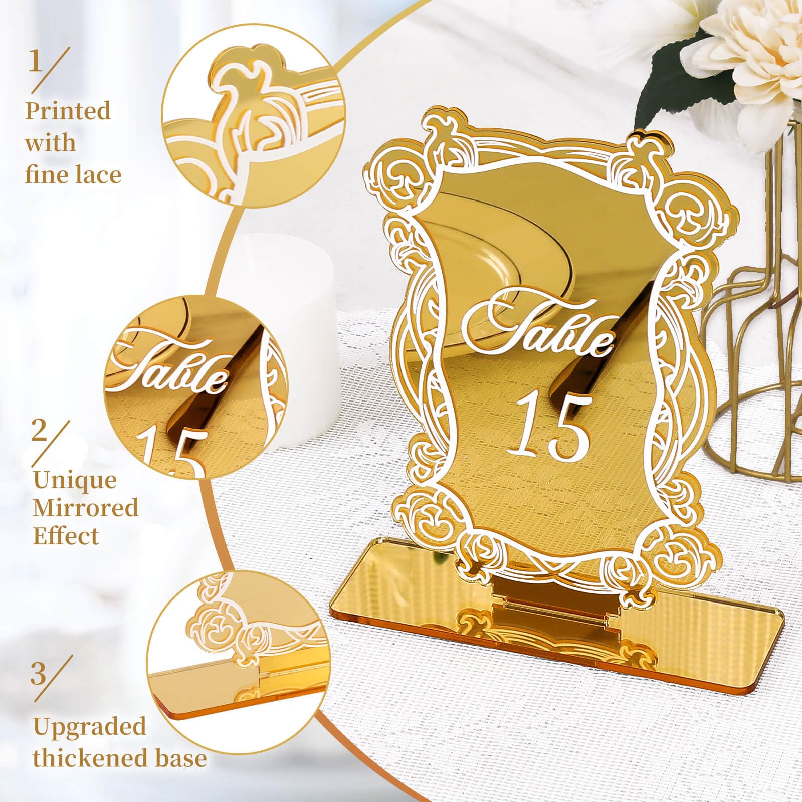 15 pcs Modern Arch Gold Table Numbers for Wedding Reception, Acrylic Signs and Holders ,Perfect for Centerpiece, Reception, Decoration, Party, Anniversary, Event(4x6 Inch)