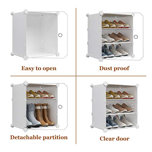 MAGINELS Portable Shoe Rack, 36-Pair DIY Shoe Storage Shelf Organizer, Plastic Shoe Organizer for Entryway, Shoe Cabinet with Transparent Doors, White
