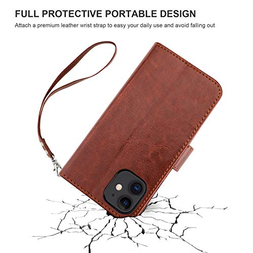 Bocasal iPhone 11 Wallet Case with Card Holder PU Leather Magnetic Detachable Kickstand Shockproof Wrist Strap Removable Flip Cover for iPhone 11 6.1 inch (Brown)