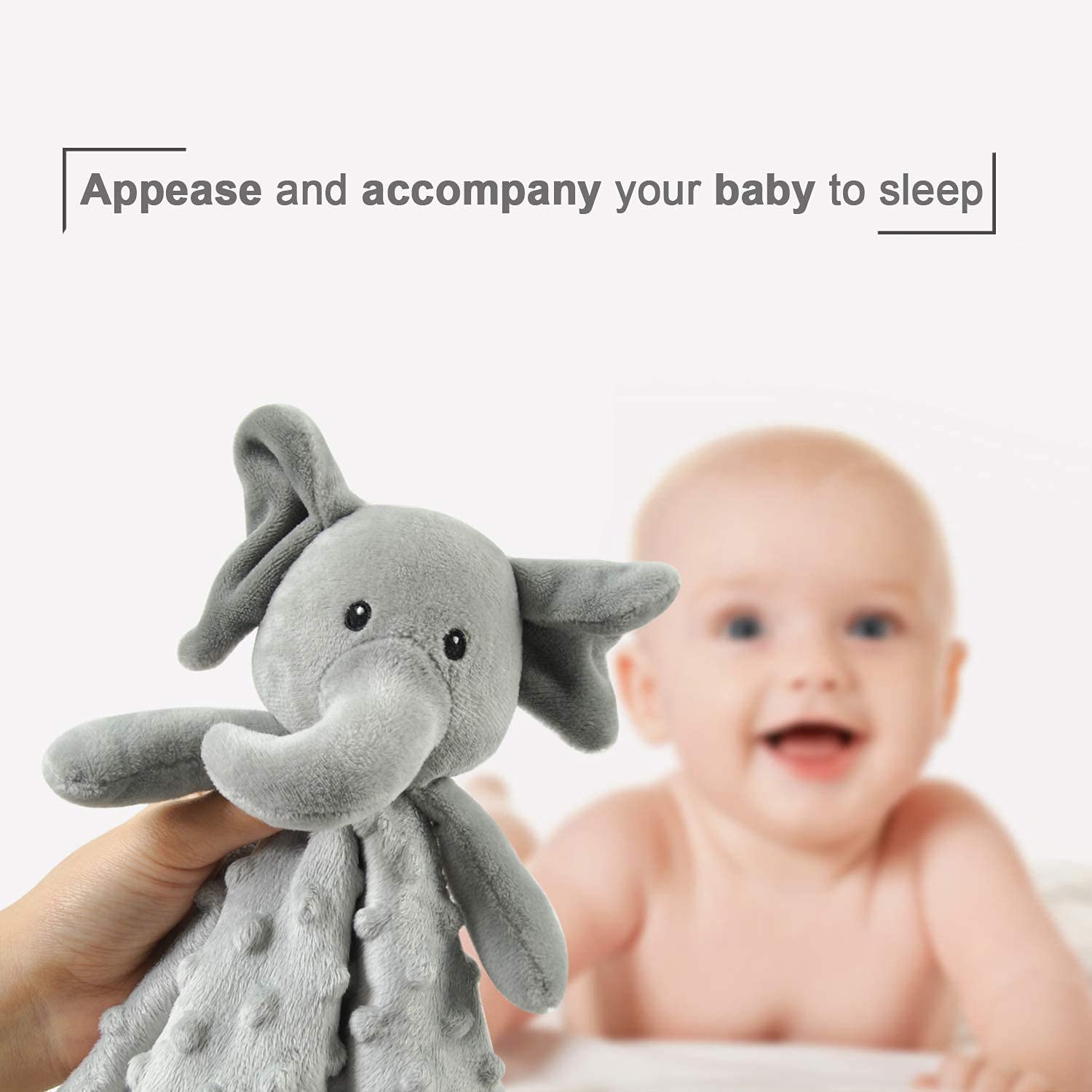 BORITAR Baby Blanket + Elephant Baby Security Blanket with Lovely Animals Printed, Soft Minky with Double Layer Dotted Backing