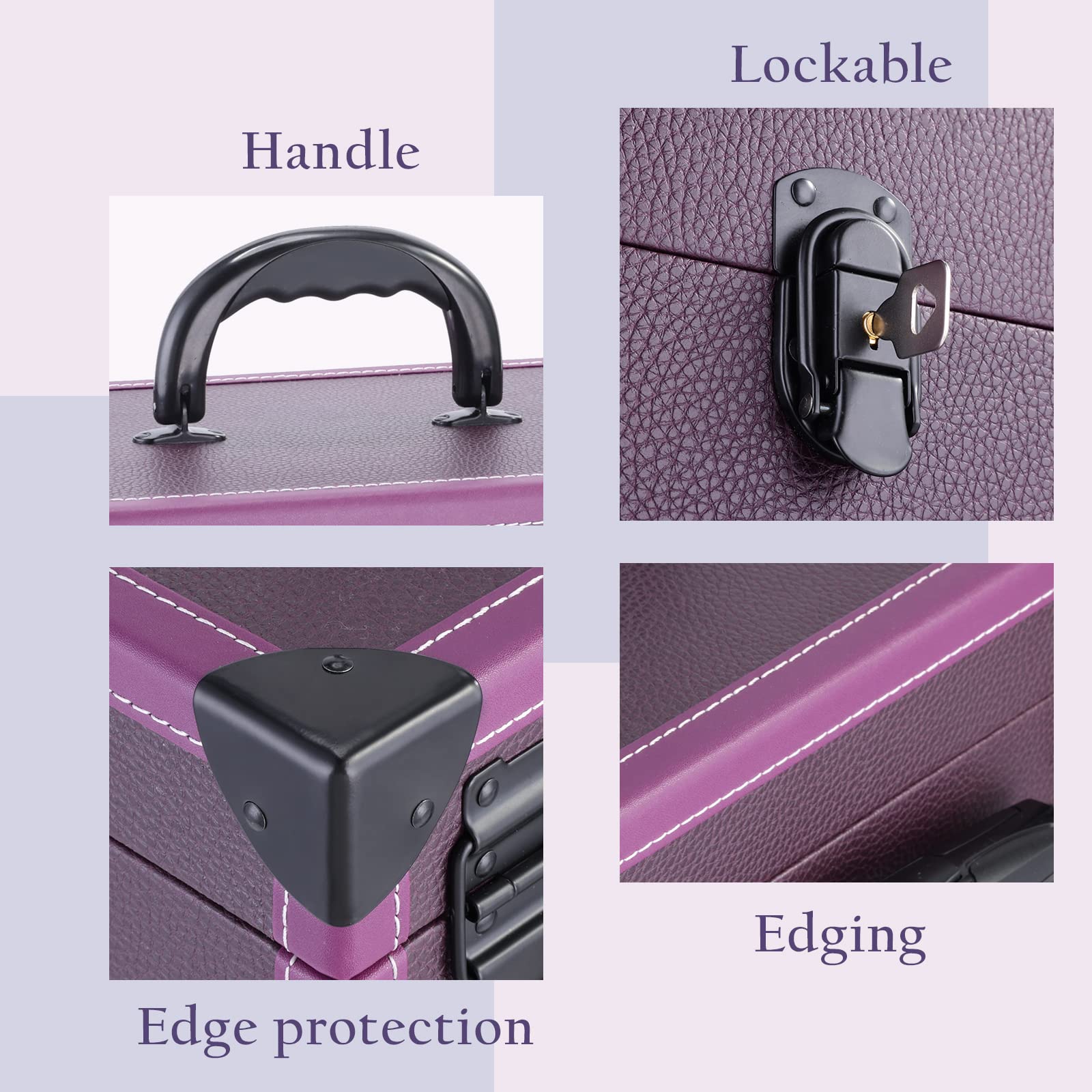 FRENESSA Rolling Nail Case Wheeled Manicure Storage Case Polish Organizer Professional Makeup Trolley for Studio or Travelling Nail Technician Artists Cosmetologist Stylist - Purple Vegan Leather