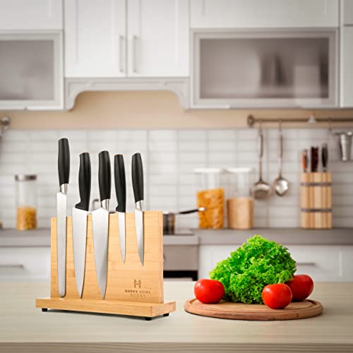 Magnetic Bamboo Knife Block 12", Double sided space saving freestanding storage holder for knives, handmade universal cutlery organizer stand with magnets in a bamboo outer layer, Without Knives