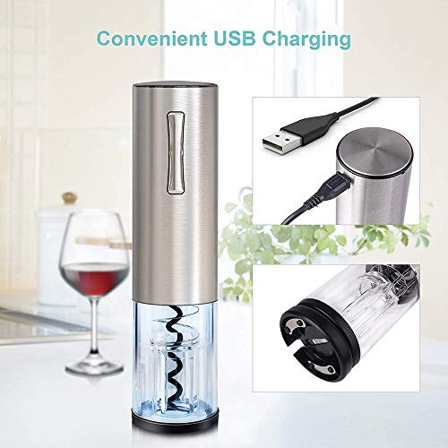Abuzhen Electric Wine Opener, with Foil Cutter, Vacuum Stopper and Wine Aerator Pourer & USB Charging Cable,Automatic Corkscrew Bottle Opener for Wine Lover 4-in-1 Gift Set, Stainless Steel
