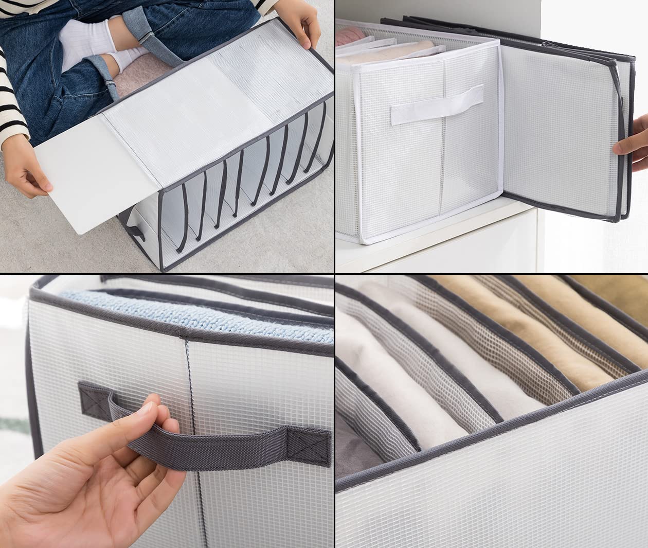 3 Set Cloth Drawer Organizer PVC Nylon Fabric Foldable Wardrobe Clothes Organizer Closet Compartment Dividers Clothes Collapsible Organization for T-shirt Jeans Pants (Gray)