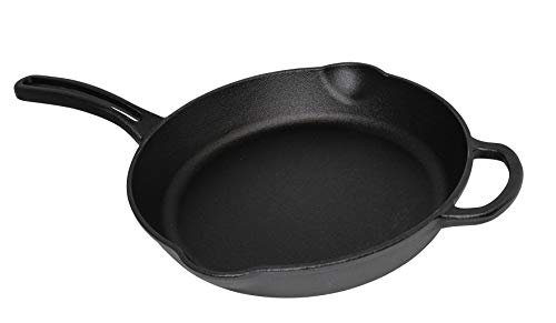 Mirro MIR-19053 12" Pre-Seasoned Ready to Use Round Cast Iron Skillet with Helper Handle, Black