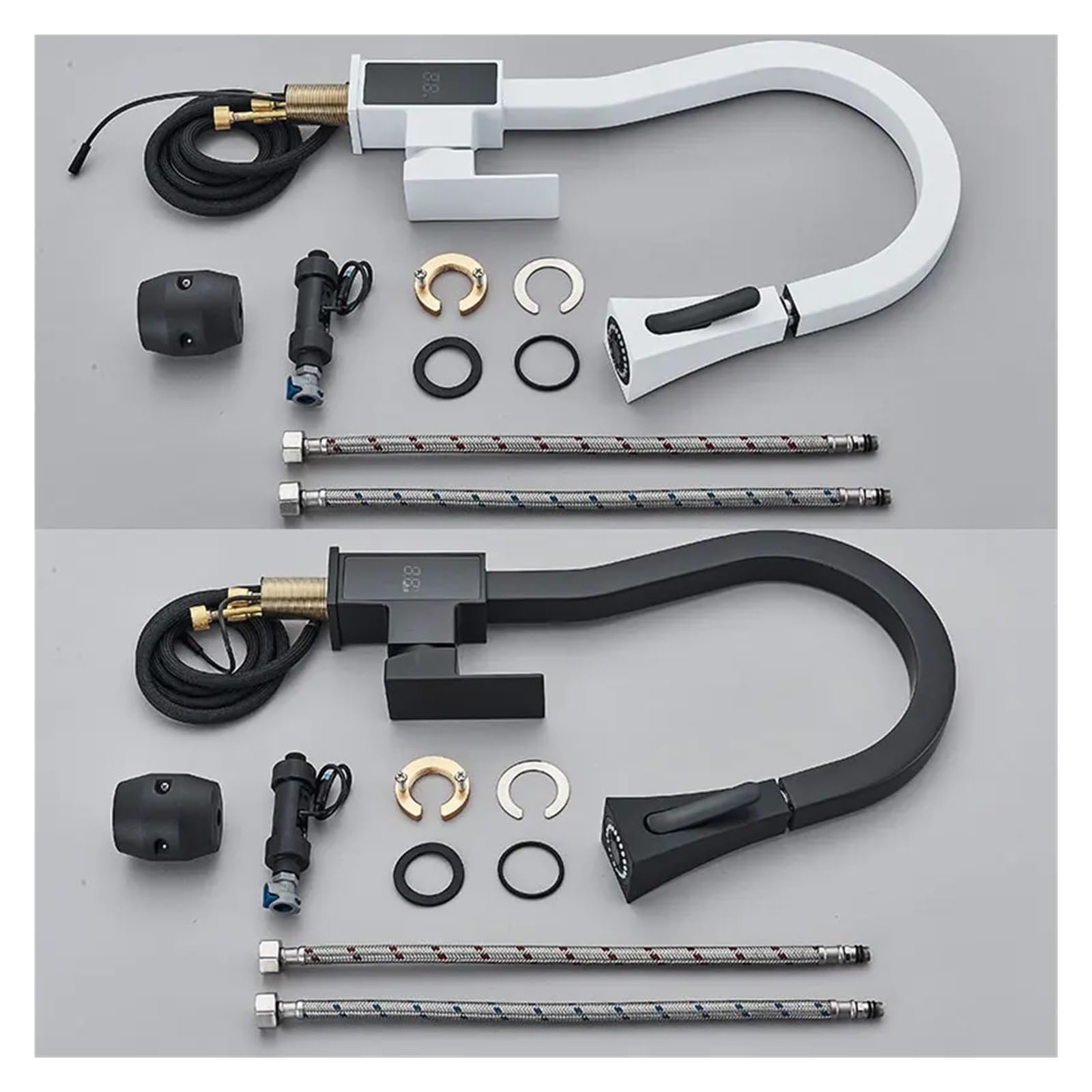 1PCS Pull-Out Kitchen Faucet Digital Temperature Display Sink Faucet Kitchen Mixer Faucet Brass Mixer Faucet Crane 360 Degree Rotation (Color : Chrome)