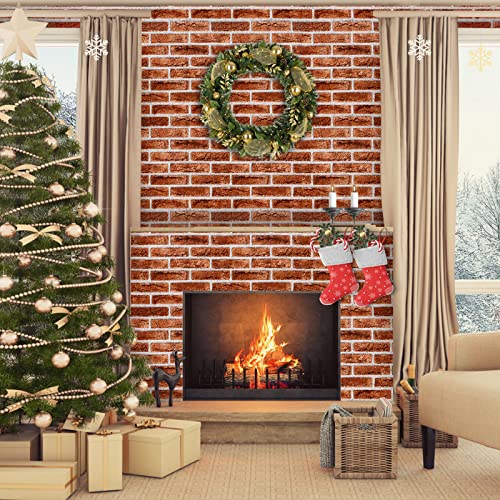 bofeifs Brick Wallpaper Peel and Sbofeifs Brick Wallpaper Peel and Stick Decorative Paper Self-Adhesive Sticker for Home Apartment Wall Fireplace Christmas Decor(Red) 17.7 x 118 inches