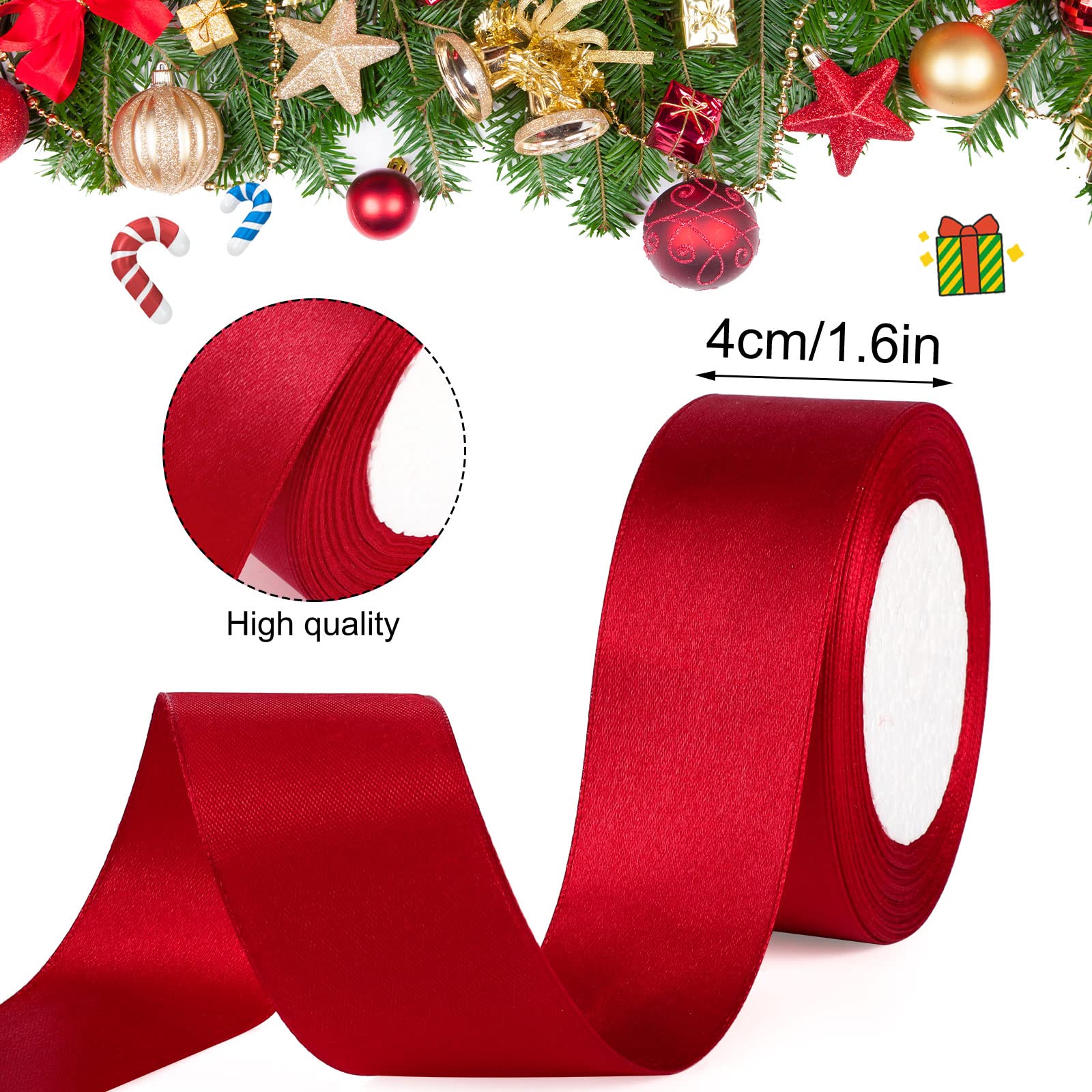 2 Rolls Christmas Ribbon 1.6 Inch X 50 Yards Red and Forest Green Ribbon Double Face Polyester Satin Ribbon Wide Holiday Ribbon for Wedding Gift Wrapping Crafts
