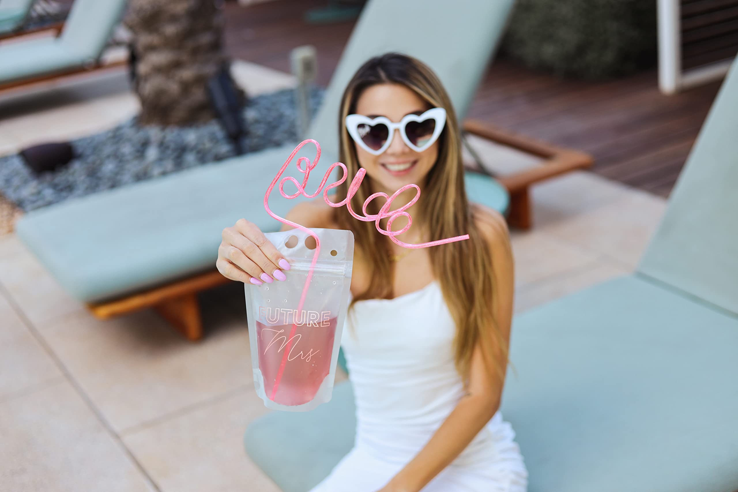 11 Pack Effortless Events Bachelorette Straws, Reusable, Glitter Bachelorette Party Straws, Bride Straws for Bachelorette Party & Diamond Ring Straw