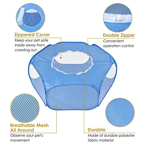 AUTOWT Small Animal Playpen, Breathable Transparent Pet Tent with Top Cover Auto-Open Indoor Outdoor Exercise Foldable Yard Fence for Kitten, Puppy, Guinea Pig, Rabbits, Hamster and Hedgehogs (Blue)