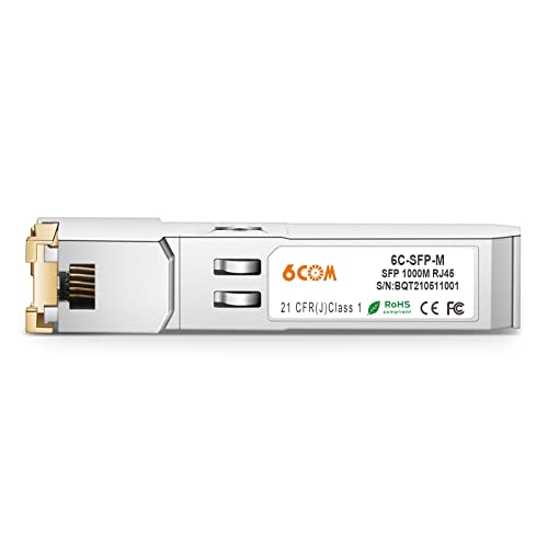 6COM 1.25G SFP to RJ45 Copper 1000Base-T GBIC Transceiver, Gigabit SFP-T Module, for Netgear AGM734, Ubiquiti, D-Link, ZTE, Other Open Switches (CAT5e/CAT6, up to 100m)