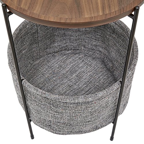 Amazon Brand β Rivet Meeks Round Side Table with Fabric Storage Basket, 24"H, Walnut and Grey