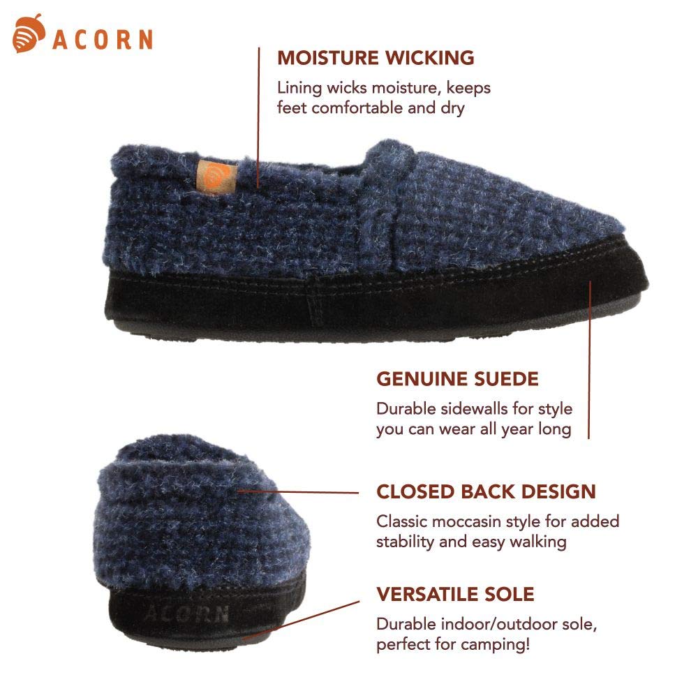Acorn Kids' Moc Slipper, Blue Check, 3-4 Big Kid