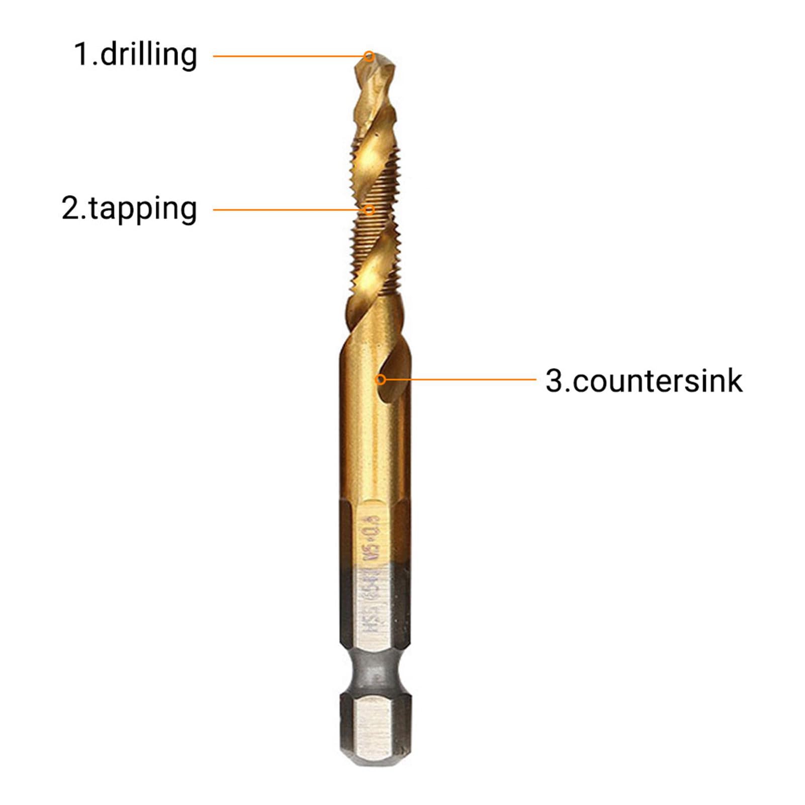 6Pcs 1/4" Hex Shank Screw Tap,M3-M10 Hss Spiral Thread Drill Bits, Coated Composite Drilling Screw Tapping Bits Tool Set Kit