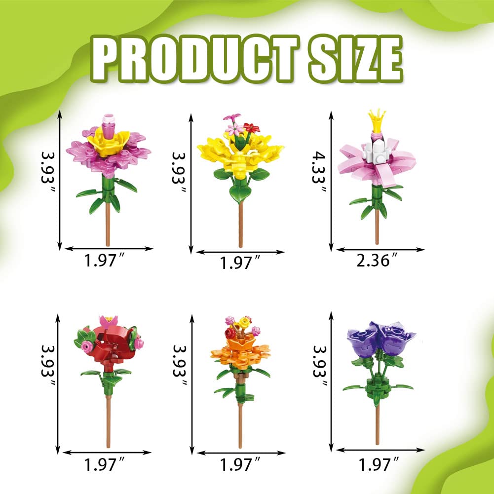 12PCS Easter Gifts for Kids,Easter Egg Fillers with DIY Flower Garden Building Block,Artificial Flowers Building Blocks Set for Easter Party Decorations(12PCS Bouquet)
